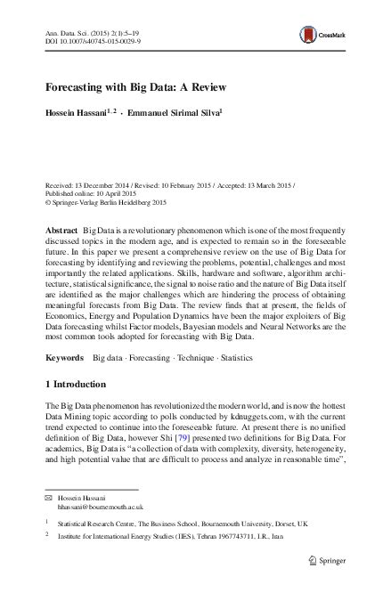 Pdf Forecasting With Big Data A Review