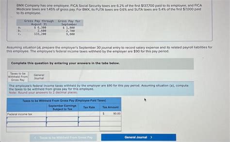 Solved Bmx Company Has One Employee Fica Social Security Chegg