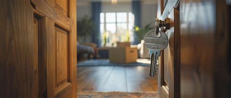 A Close Shot Of A Key Inserted Into Door Lock With A Big Blurry