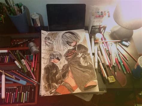 2b And 9s Hand Drawing Behind The Picture By Saitosama12 On Deviantart