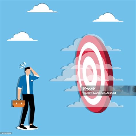 불분명한 목표 구체적인 사업 목표나 방향의 부재 빈약한 사업 비전 개념으로 인한 혼란과 비효율성 목표를 가리는 구름에 좌절한 사업가 가리기에 대한 스톡 벡터 아트 및 기타