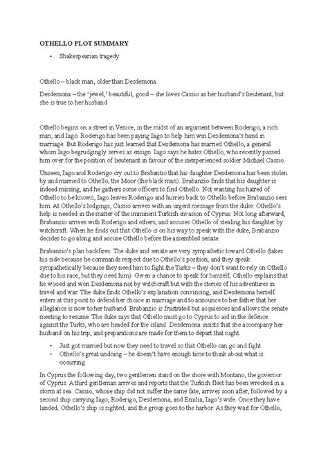 Othello Plot Summary Othello Plot Summary Shakespearian Tragedy Othello Black Man Older
