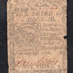Us Revolutionary War Era 1776 Continental Currency Note Money Etsy