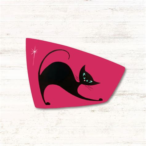 Pink Cat Wall Plaque Mid Century Design Black Cat Wall Art Handmade
