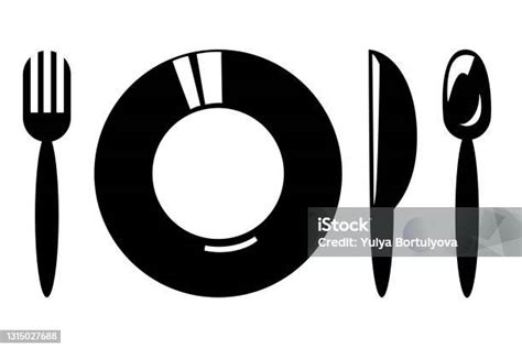 접시 숟가락과 포크 나이프 아이콘 세트 저녁 식사 서비스 컬렉션 고립 아이콘 부엌 기호 칼의 실루엣 벡터 일러스트레이션 가리기에 대한 스톡 벡터 아트 및 기타 이미지