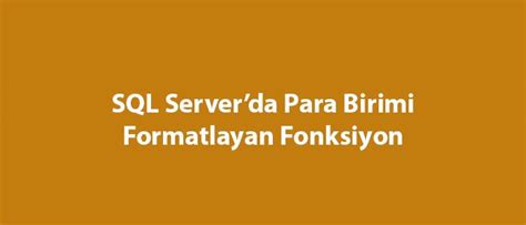 Sql Server Eğitimleri On Linkedin Sql Serverda Para Birimi Formatlayan Fonksiyon Sql Server