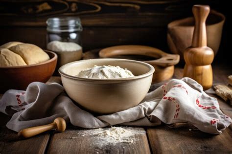 Premium Ai Image Dough Rising In A Bowl With Wooden Background