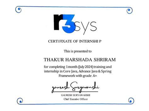 Harshada Thakur On Linkedin Java Springframework Internship R3sys