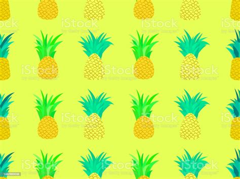 파인애플 원활한 패턴입니다 여름 과일 패턴입니다 노란색 바탕에 파인애플 과일 티셔츠를 위한 트로피컬 디자인 종이와 천에 프린트 벡터 그림 가리기에 대한 스톡 벡터 아트 및