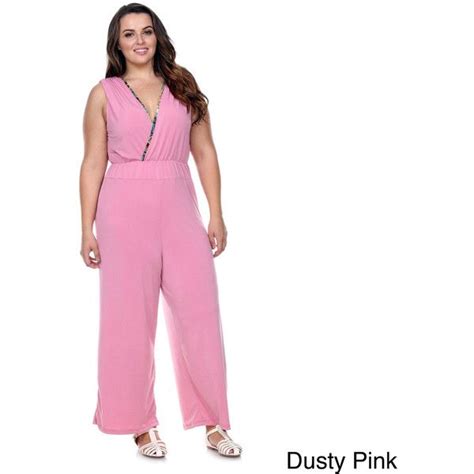 Stanzino Womens V Neck Wide Leg Palazzo Jumpsuit 27 Liked On Polyvore Featuring Plus Size