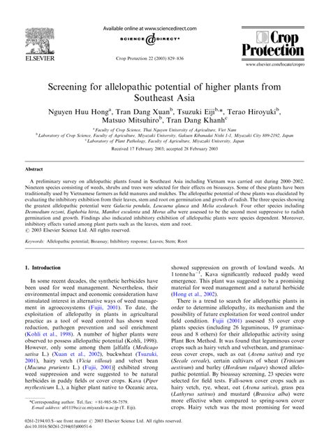 Pdf Screening For Allelopathic Potential Of Higher Plants From Southeast Asia