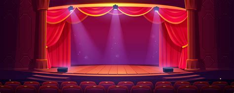 Empty Theater Stage With Red Curtains Spotlights 16263829 Vector Art