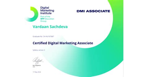 Certified Digital Marketing Associate • Vardaan Sachdeva • Digital Marketing Institute Certified