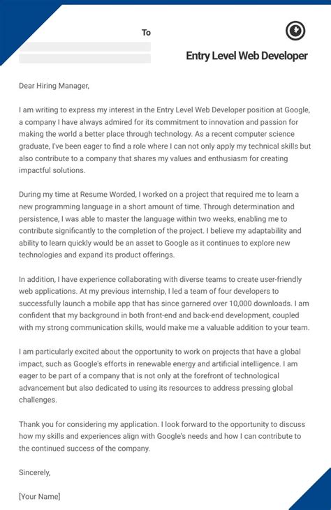 14 Entry Level Web Developer Cover Letter Examples Plus Recruiter