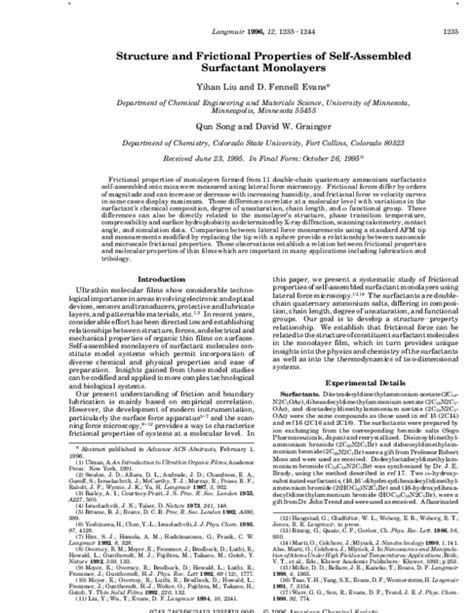 Pdf Structure And Frictional Properties Of Self Assembled Surfactant Monolayers