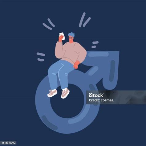 Ilustrasi Vektor Kartun Simbol Gender Dan Lakilaki Duduk Di Simbol