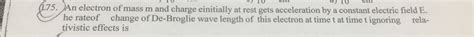 An Electron Of Mass M And Charge W Initially At Rest Gets