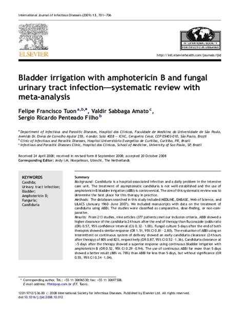 Pdf Bladder Irrigation With Amphotericin B And Fungal Urinary Tract