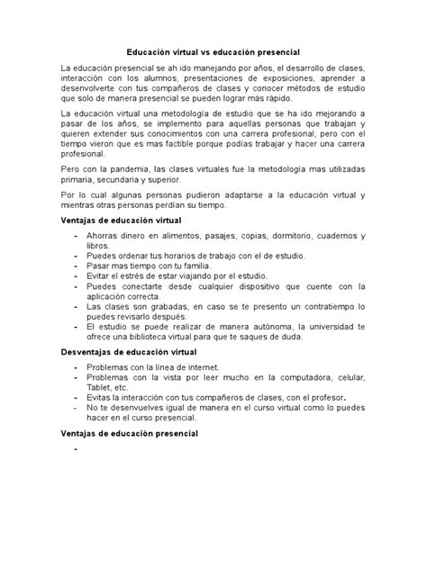 Educación Virtual Vs Educación Presencial Pdf