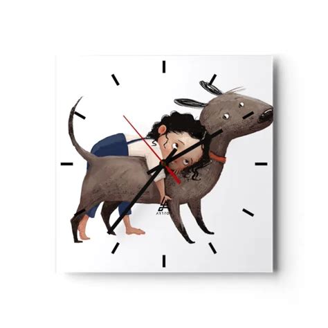 HORLOGE MURALE EN Verre 30x30cm Silencieuse Enfant Chien Photo Wall