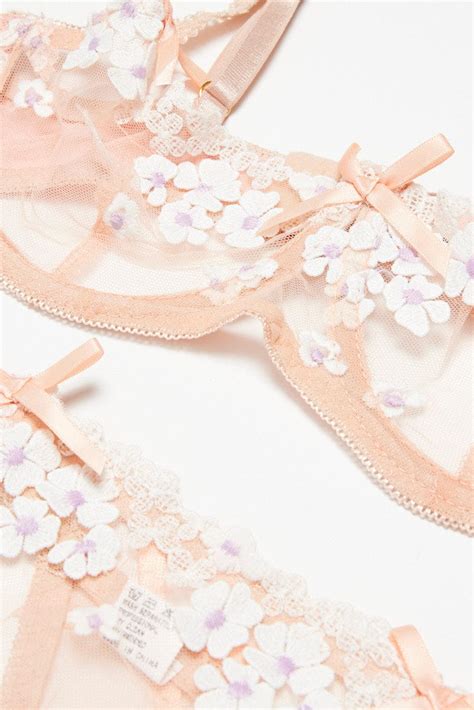 Pink Floral Embroidery Lingerie Set Ally Fashion