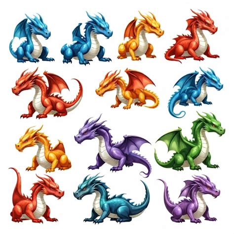 Premium Vector A Picture Of Different Colored Dragons With Different Colors