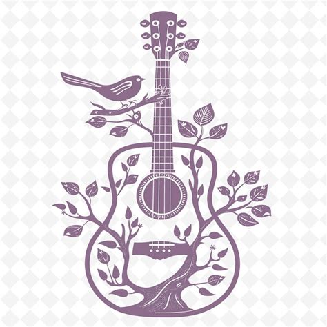A Guitar And A Bird On A Checkered Background Premium Ai Generated Psd