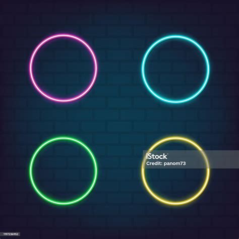그래픽 디자인 로고 웹 사이트 소셜 미디어 모바일 앱 Ui 벡터 일러스트레이션을위한 추상적 인 둥근 빛나는 프레임 세트 네온 스타일 0명에 대한 스톡 벡터 아트 및 기타