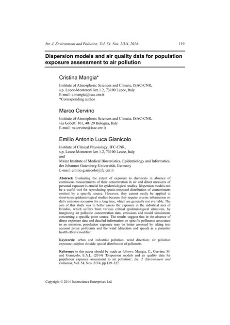 Pdf Dispersion Models And Air Quality Data For Population Exposure Assessment To Air Pollution