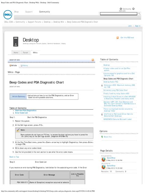 Beep Codes And Psa Diagnostic Chart Desktop Wiki Desktop Dell
