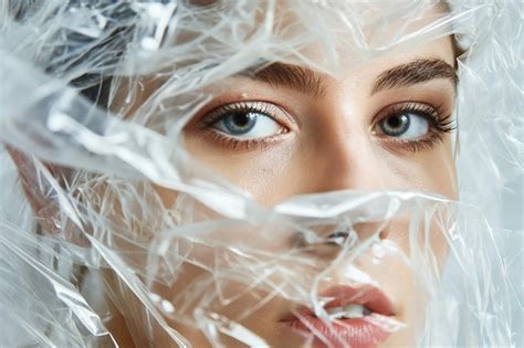 Young Woman Wrapped In Polyethylene Ecology Concept Environment And