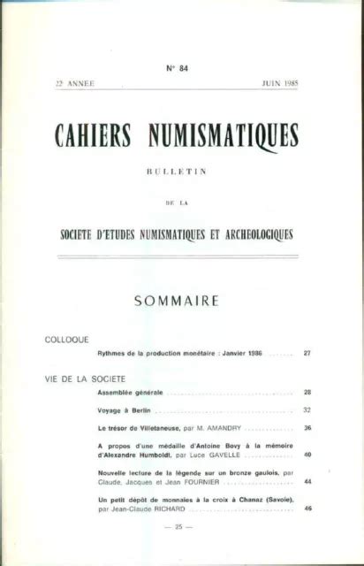 CAHIERS NUMISMATIQUES BULLETIN de la société d études numismatiques