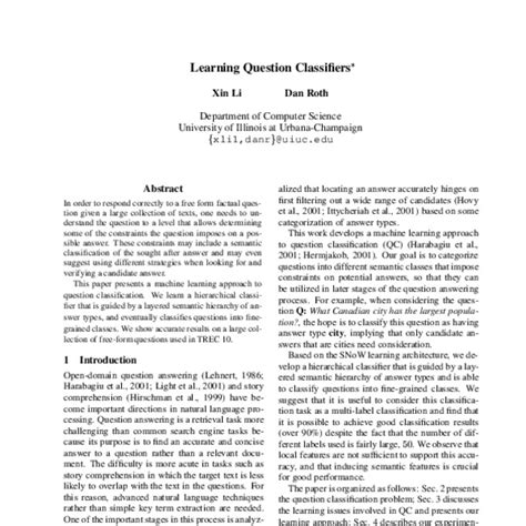 Learning Question Classifiers Acl Anthology
