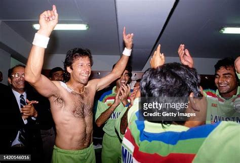 Pakistan Captain Imran Khan Celebrates With Team Mates In The News