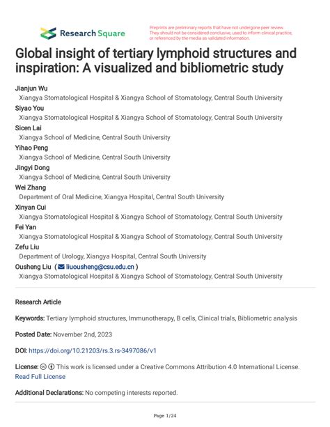 Pdf Global Insight Of Tertiary Lymphoid Structures And Inspiration A