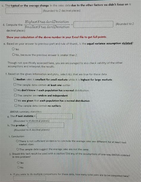 Solved One Way Anova The Following Data Represent The Sales