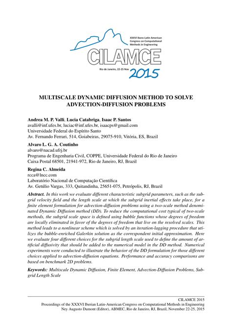 Pdf Multiscale Dynamic Diffusion Method For Advection Diffusion Problems
