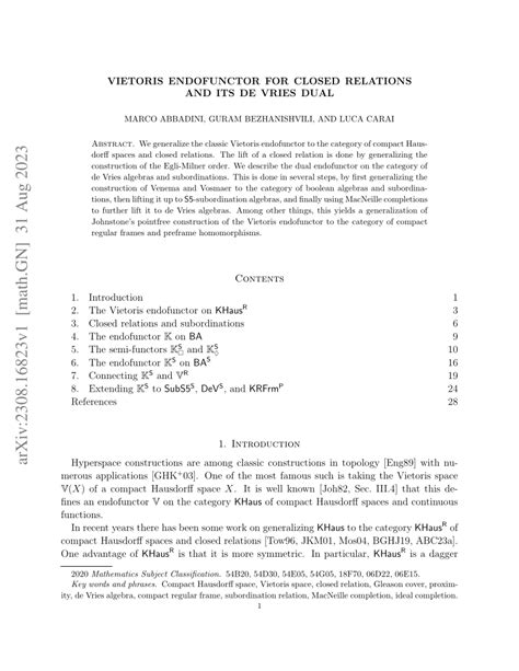 Pdf Vietoris Endofunctor For Closed Relations And Its De Vries Dual