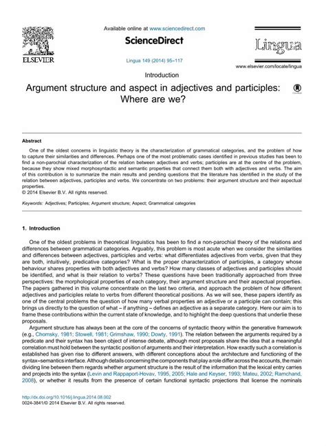 Pdf Argument Structure And Aspect In Adjectives And Participles Where Are We Dokumen Tips