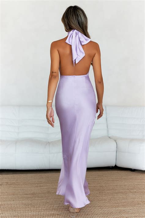 Pleased Satin Halter Maxi Dress Lilac Hello Molly