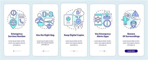 모바일 앱 화면 온보딩 여행 안전 수칙 프리미엄 벡터