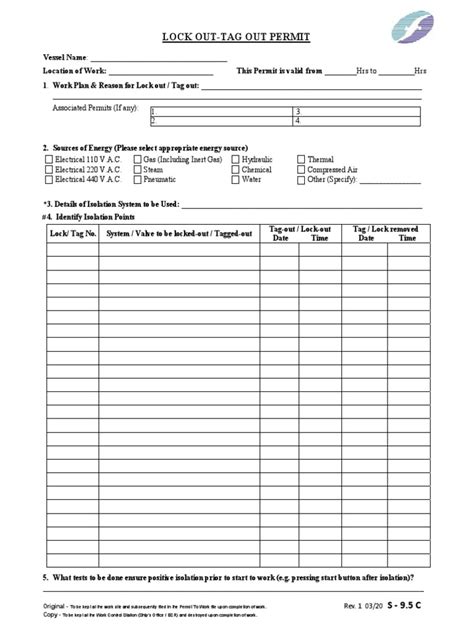 S 95c Lock Out Tag Out Permit Pdf Codes Of Conduct Regulation