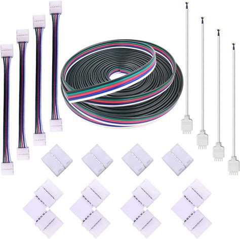 12mm 5pin Rgbw Led Strip Connector Kit With 4pcs Gapless Connectors5 Pin Male Connector Wire