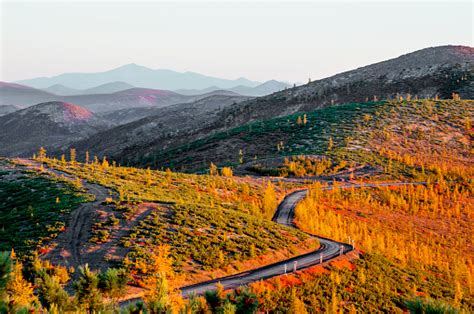 동부 시베리아의 연방 도로 콜리마는 2221 Km의 길이를 가지고있다 0명에 대한 스톡 사진 및 기타 이미지 0명 가을