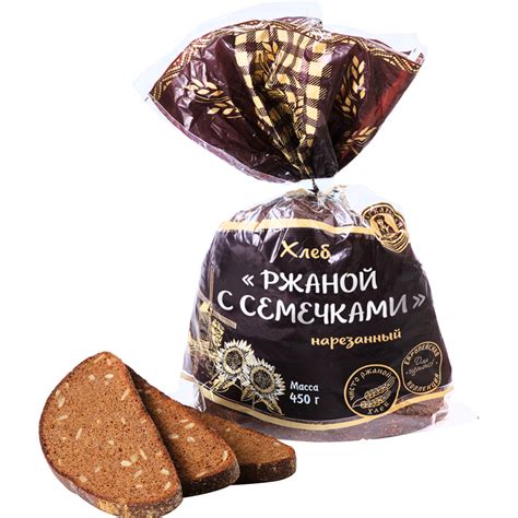 Хлеб подовый «Ржаной с семечками» нарезанный упакованный, 0.45 кг ...