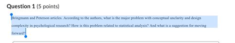 Solved Question 1 5 Points Bringmann And Peterson Chegg
