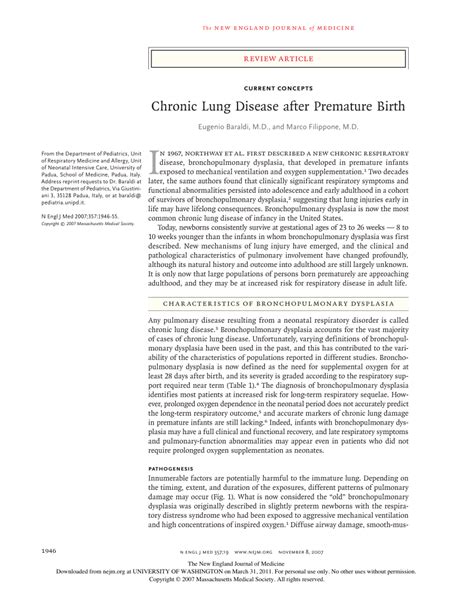 Pdf Chronic Lung Disease After Premature Birth
