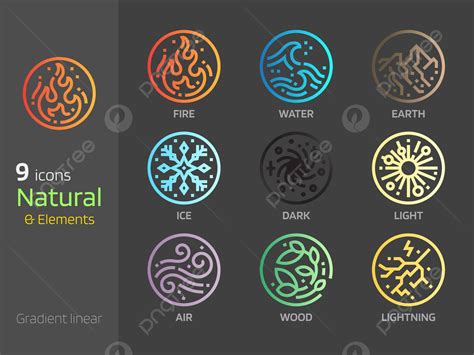 Symbolic Representation Of Nature And 4 Elemental Signs Vector Sea Energy Landscape Png And