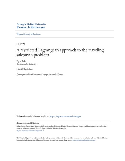 Pdf A Restricted Lagrangean Approach To The Traveling Salesman Problem