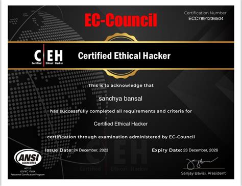 Sanchya Bansal On Linkedin Cehv12 Cybersecurity Certificationachieved